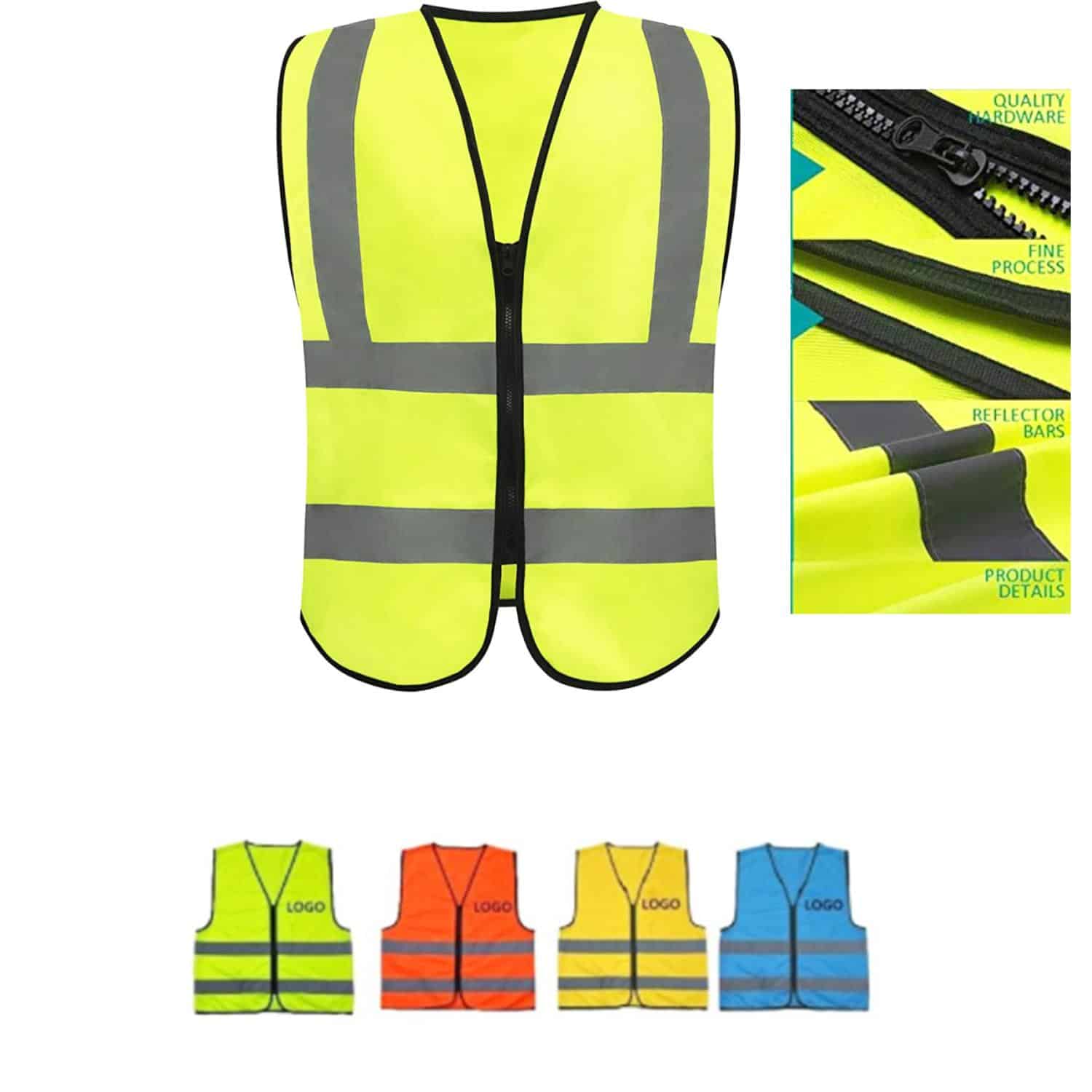Reflective Safety Vest With Silver Strips and Zipper Front – Reflective ...